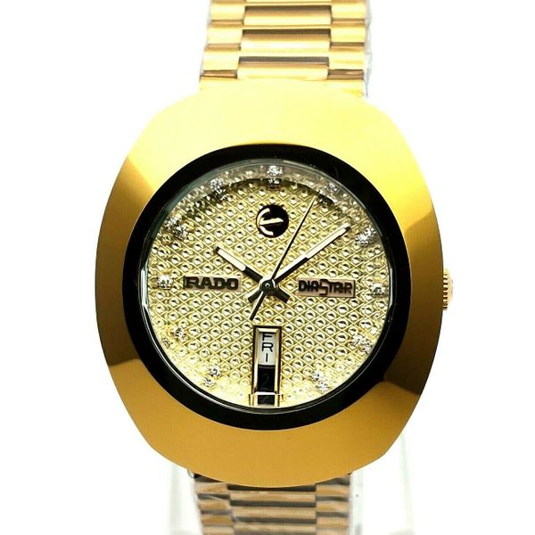 Rado Diastar Automatic Golden Dial White Stones Men's Wrist Watch ...