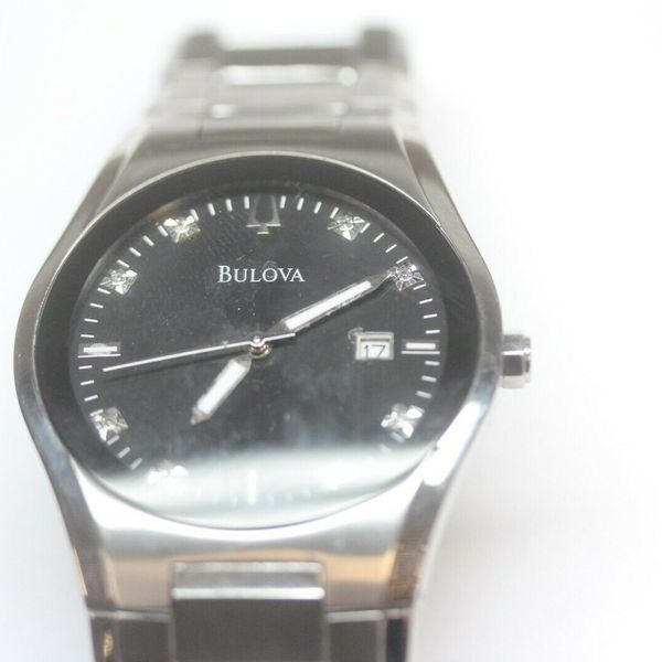 Bulova Diamond Accent Stainless Steel Black Face Mens Watch Model ...