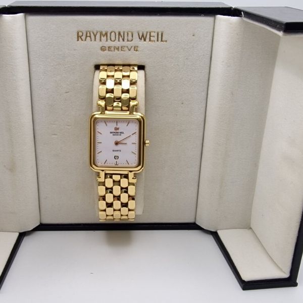 Raymond Weil 18K Gold Electroplated Mid Size Tank Style Bracelet Watch ...