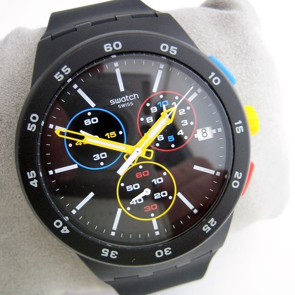 SWATCH BLACK ONE CHRONOGRAPH WATCH SUSB416 SWISS MADE QUARTZ GENUINE ...