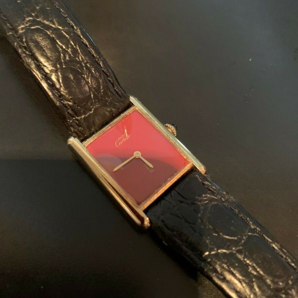 VINTAGE CARTIER MEN'S VERMIEL TANK WATCH MAROON FACE | WatchCharts