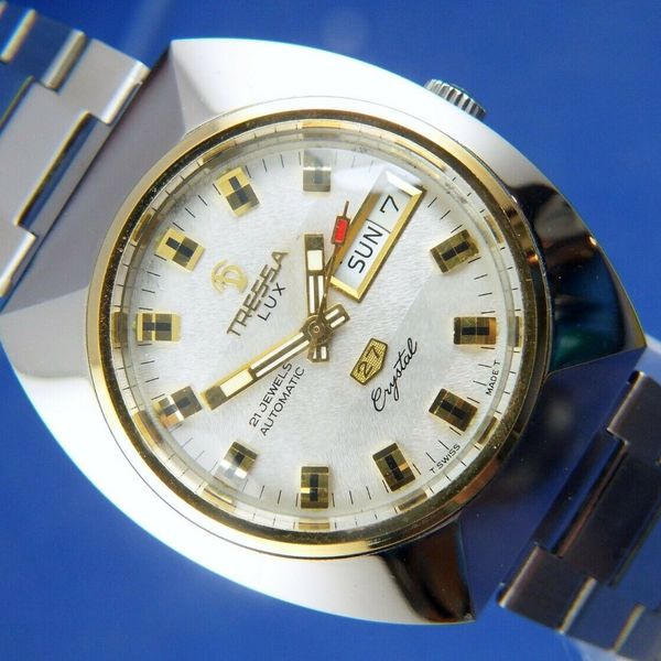 Tressa Lux Crystal Automatic Watch Swiss 1970s Vintage NOS Cal AS 5206 ...
