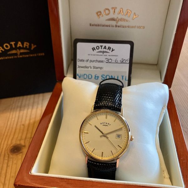 18ct Gold New Rotary Watch, Hallmark 18K .750, Wooden Box, Serviced ...