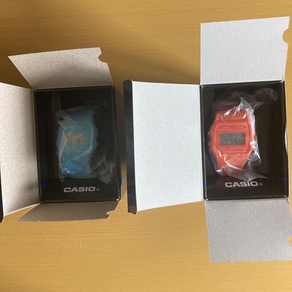 Casio F-91W Digital Watch x 2 Orange & Blue Retro Classic Square F-91WC ...