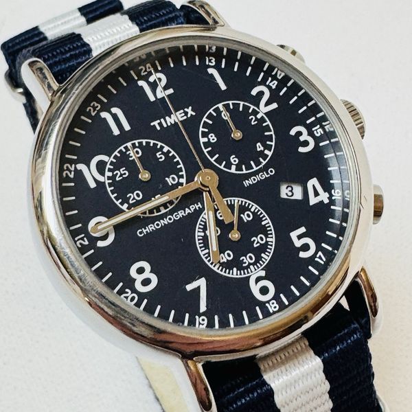 Timex Weekender Chronograph Men's Date Watch Silver Blue Dial NATO ...