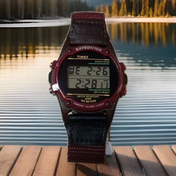 Timex Expedition Indiglo Quartz Digital Watch Maroon/Leather ...