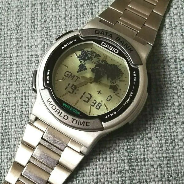 new casio abx-53 twincept databank alarm world time lcd watch 1326 rare ...