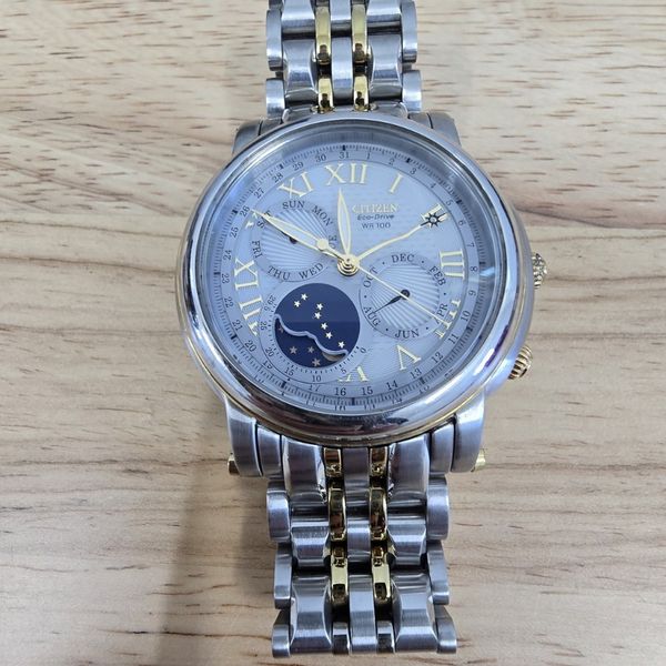 Citizen Men's Eco Drive Moon Phase 8651 Caliber Two Tone Watch with ...