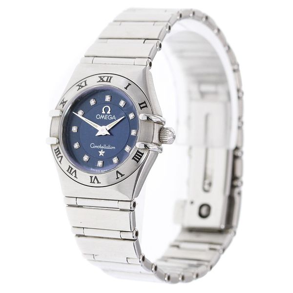 OMEGA Constellation 1563.85 12P diamond Navy Dial Quartz Ladies Watch ...