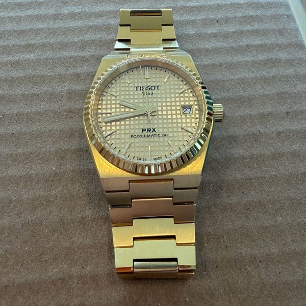 TISSOT PRX POWERMATIC 80 AUTOMATIC 35mm GOLD T1372073302100 With Fluted ...