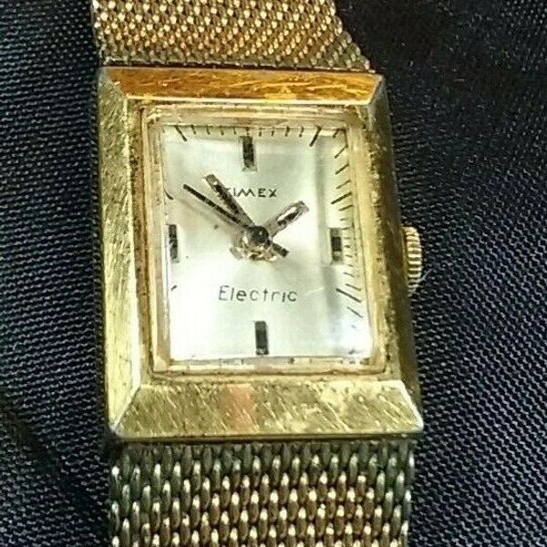 Vintage Timex Electric Women's Rectangular Watch Gold Tone Mesh Band C ...
