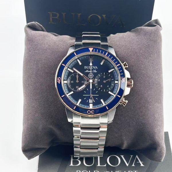 New Bulova Marine Star 98B301 Men's Chronograph Watch Blue Dial ...