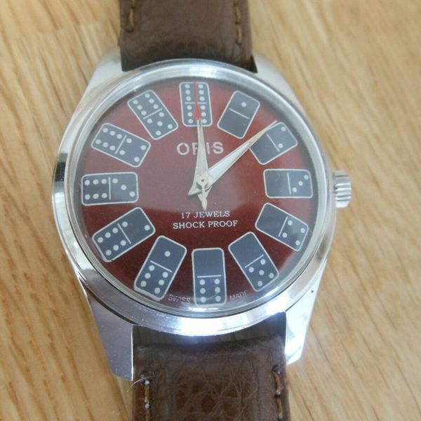 Rare & Unusual Vintage ORIS Watch - Dark Red Dial with DOMINO Markers ...