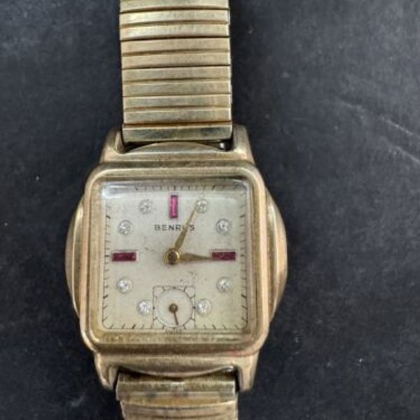 1940's BENRUS Diamond & Ruby Dial Men’s Vintage Band Watch Parts ...