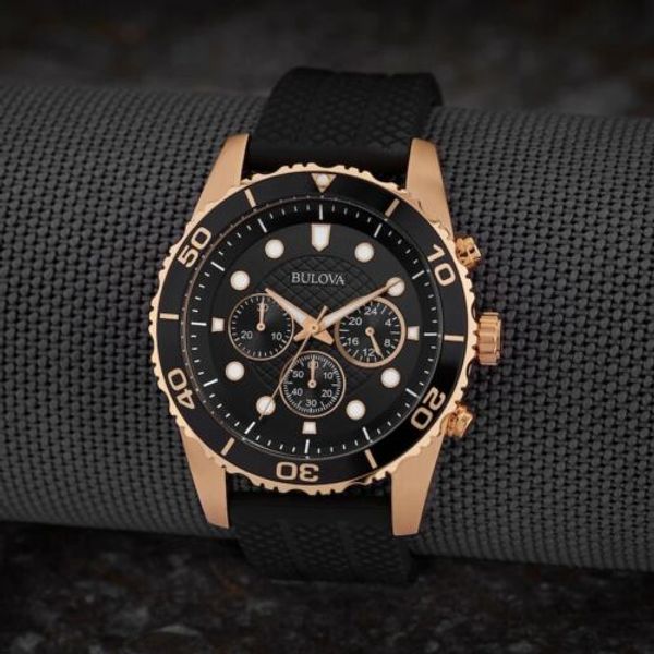 Bulova Classic Chronograph Men's Black Rubber Strap Watch | WatchCharts ...