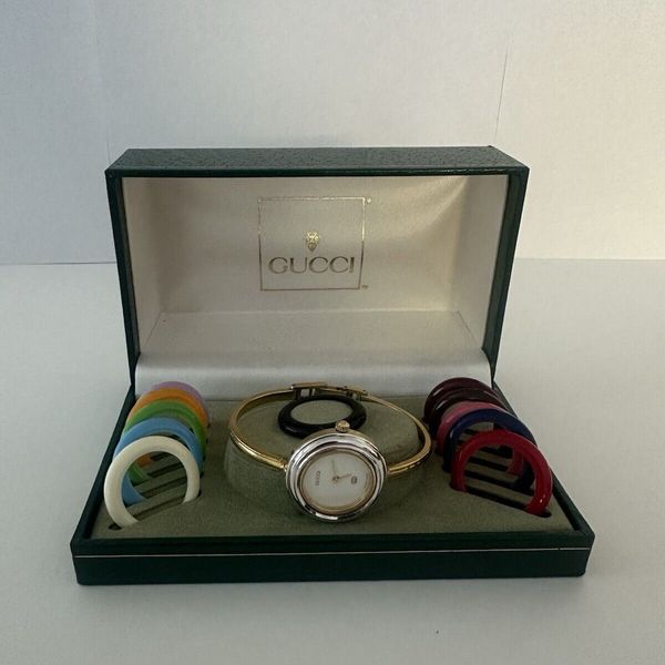 Gucci Change Bezel 11 Colors Quartz Ladie's Watch Authentic New Battery ...
