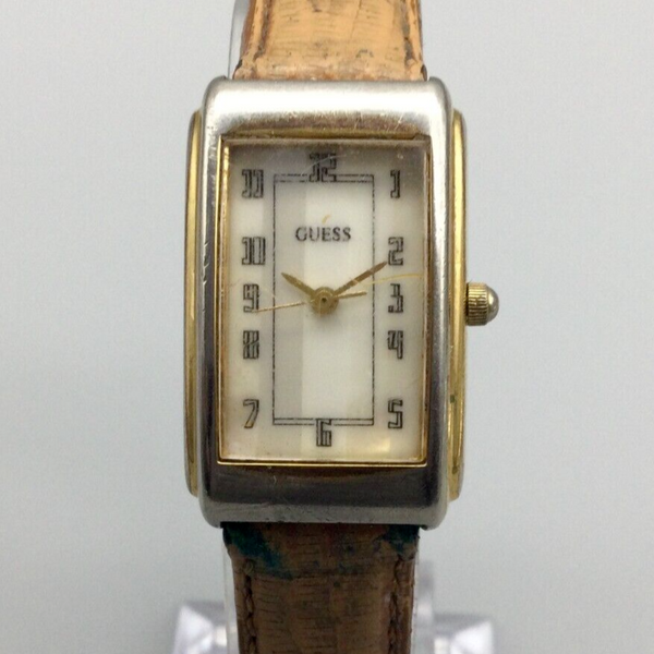 Vintage Guess Watch Women 20mm Gold Tone Tank 1993 Leather Band New ...