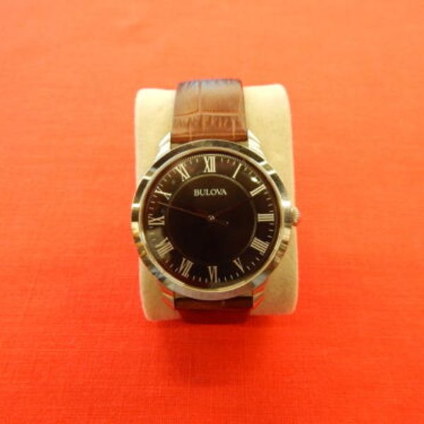 Bulova Classic Black Dial Stainless Steel Leather Strap Watch 96A184 ...
