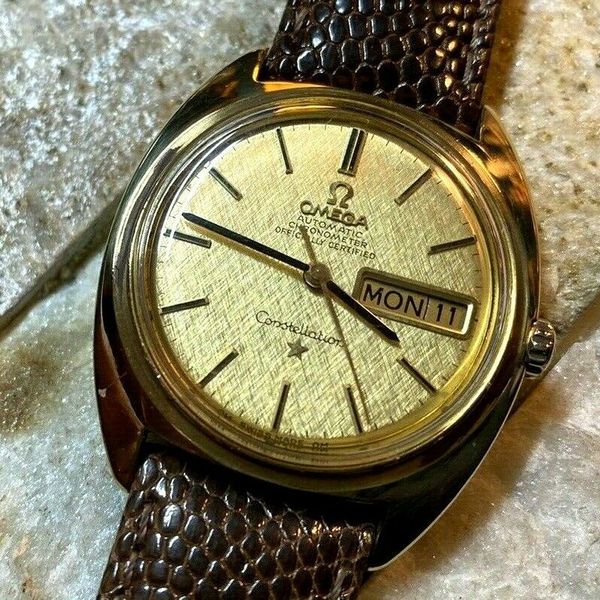 MEN'S SOLID 18K~OMEGA~CONSTELLATION~TEXTURED DIAL~CAL 751~24 JEWEL~REF ...