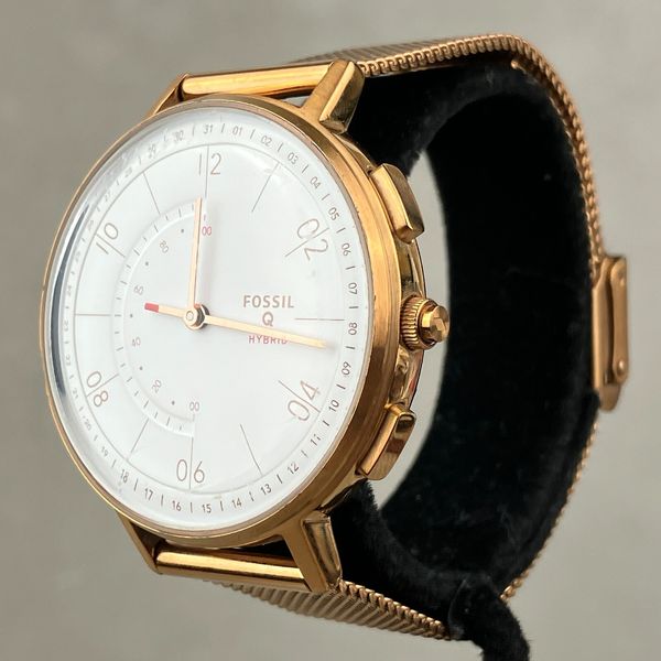 Fossil Q Hybrid White Dial Copper Tone Mesh Band Smartwatch Watch ...