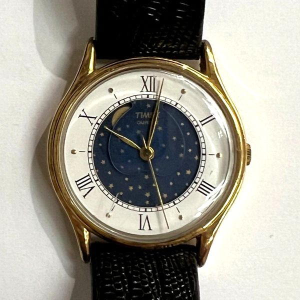 VINTAGE TIMEX M CELL MOON PHASE LEATHER BAND MENS WATCH WORKING ...