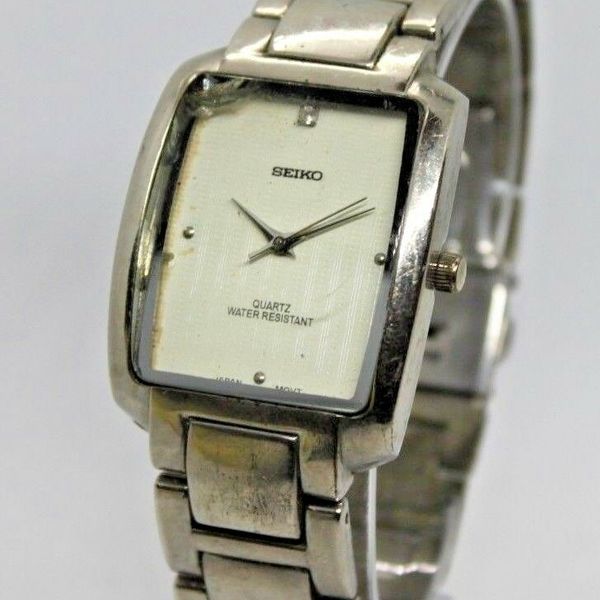 1993 Seiko V701 1K03 Silver Tone Men's Quartz Watch, White Dial, Runs ...