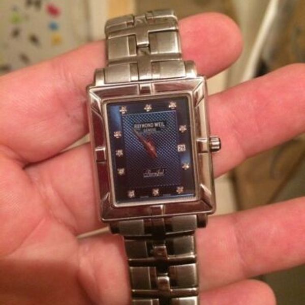 Raymond Weil Parsifal 9331 Mens Watch Diamond Dial Tank Stle Navy Blue ...
