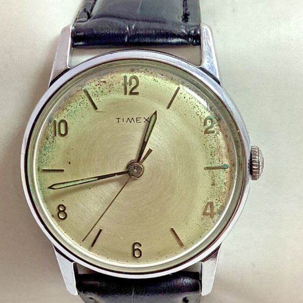 Vintage 1961, 62 Menâ s Timex Mercury 33MM Mechanical White Patina ...
