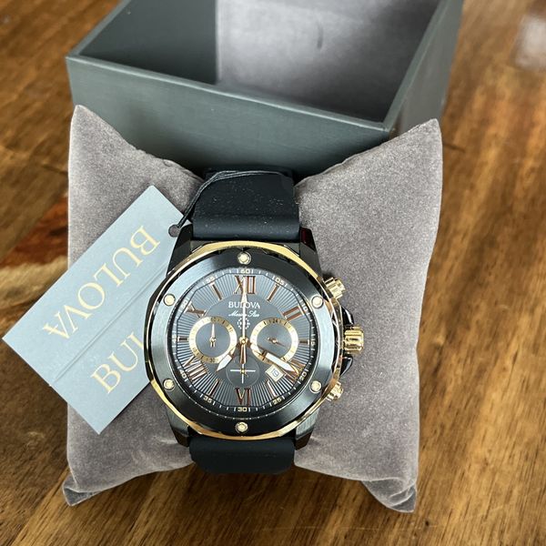 BULOVA Black/Gold MARINE STAR Chronograph 44 mm Men's Watch - 98B278 ...