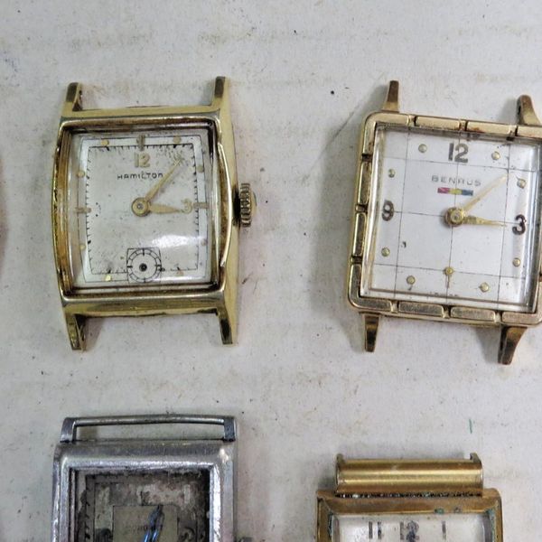 LOT VINTAGE MANUAL WATCH HEADS, SWISS AND USA, WALTHAM, NICOLET, BENRUS ...