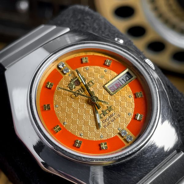 [wts] Vintage 90's ORIENT Tri-star Crystal Orange Dial with Gemmed Indices - $75 Shipped ...
