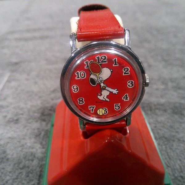 Rare Vintage NOS Timex Peanuts Snoopy Tennis Watch Red W/ Case | WatchCharts Marketplace