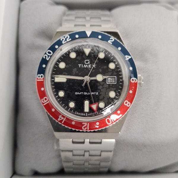 TIMEX Men's Q Timex GMT 38mm Stainless Steel Bracelet Watch Silver *A ...