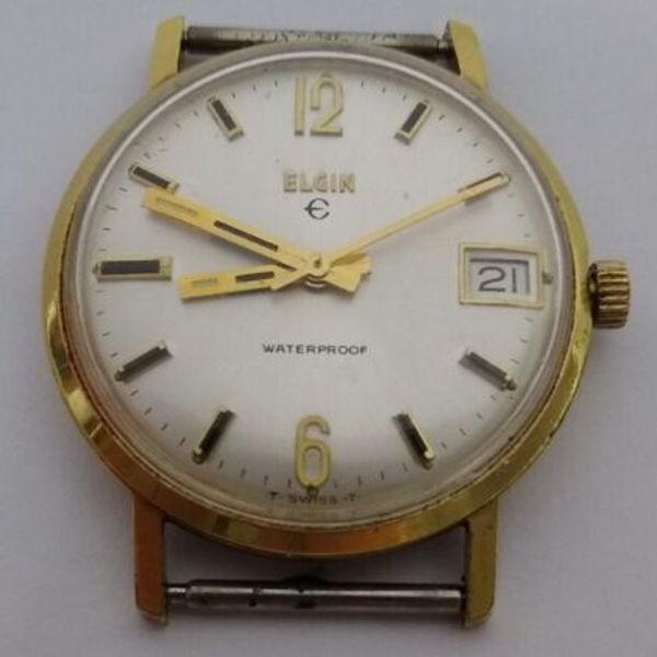 1960's Elgin Swiss Waterproof Manual Wind Men's Watch 32.5mm Case To ...