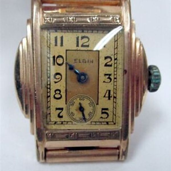 VINTAGE ART DECO ELGIN 15j ETCHED BORDER DIAL STEP CASE WATCH MENS ...