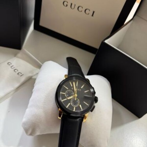 Gucci G-Chrono Chronograph SWISS Black Dial Leather Strap Men's Watch ...
