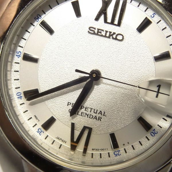 VINTAGE SEIKO PERPETUAL CALENDAR 8f32-0019 MEN'S STEEL ROMAN DATE WATCH ...