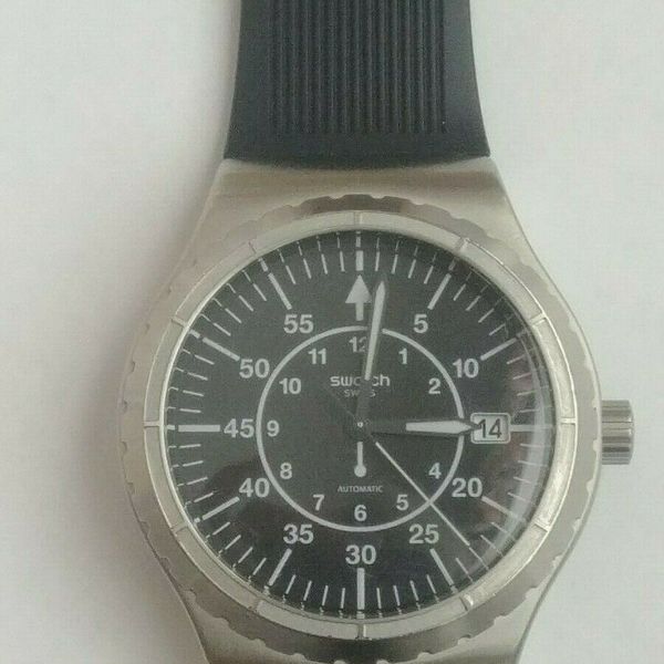 Swiss Swatch Wristwatch V8 Automatic 19 Jewel Black Band & Face ...