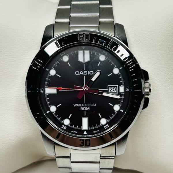 Casio Diver Watch Men Silver Tone Stainless Steel WR50M Date 5058 MTP ...