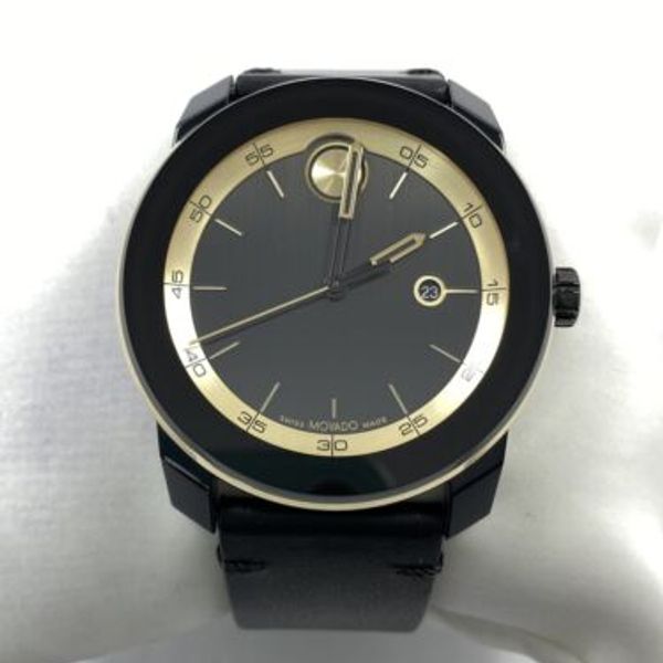 Movado Bold TR90 SWISS Quartz Black Dial Leather Strap Men's Watch ...