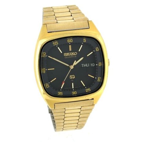 Vintage Seiko SQ Day Date TV Dial Gold Tone Black Dial Watch 7123-5069 ...
