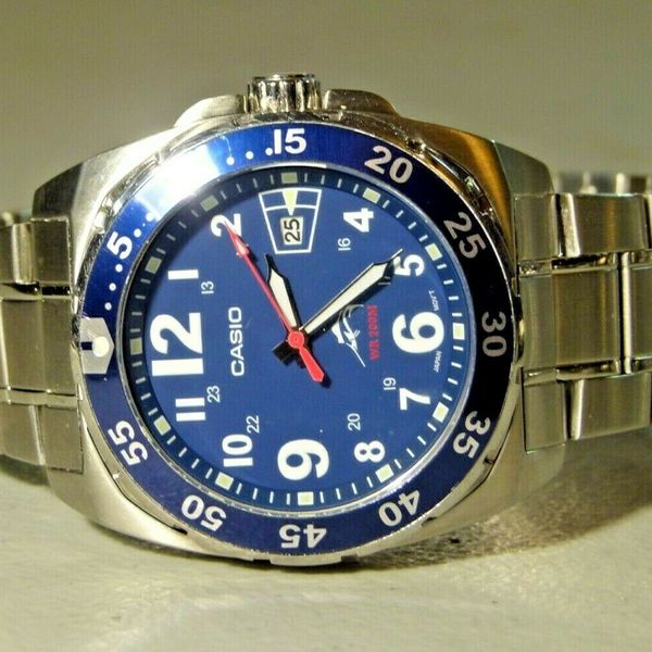 MENS CASIO MARLIN DURO BLUE FACE MDV 104 DIVERS ANALOG WATCH JAPAN 5058 ...