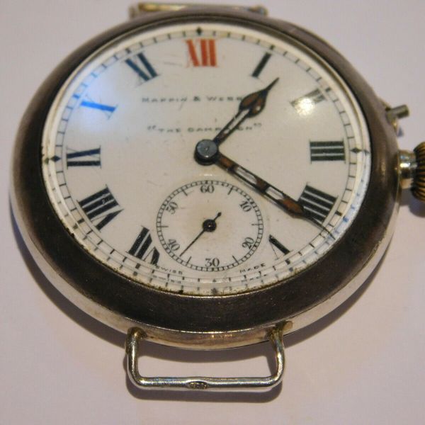 VINTAGE MILITARY SOLID SILVER ENAMEL DIAL TRENCH WATCH BY SS & CO ...