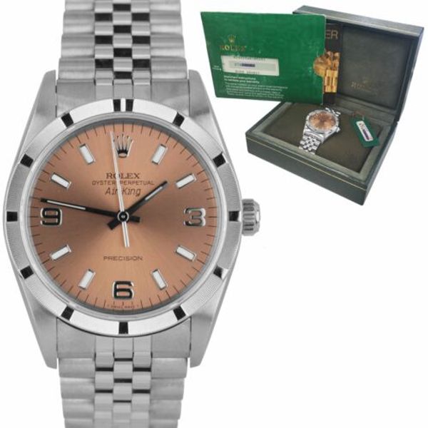 Rolex Oyster Perpetual Air-King 34mm Rose Arabic Engine Turn Jubilee ...