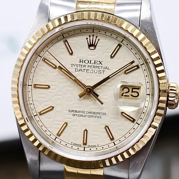 1991 Rolex Datejust Two-Tone Ref 16233 Cream Computer Dial Fluted ...