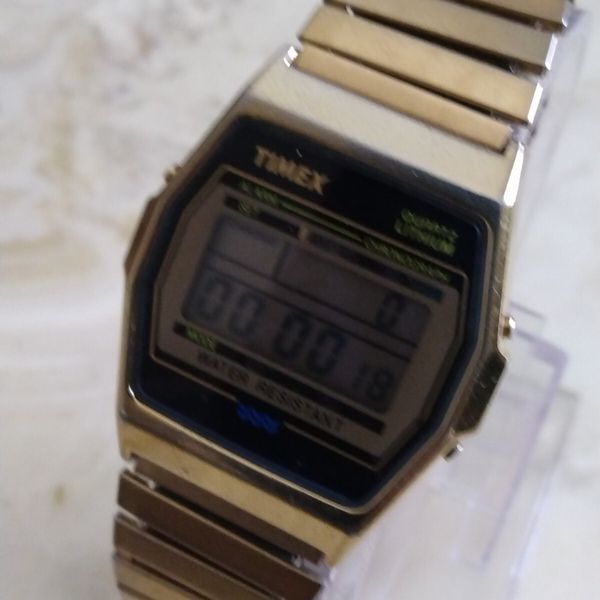 Digital Alarm Gold Tone Timex T79 Chronograph Watch. Working Great. New ...