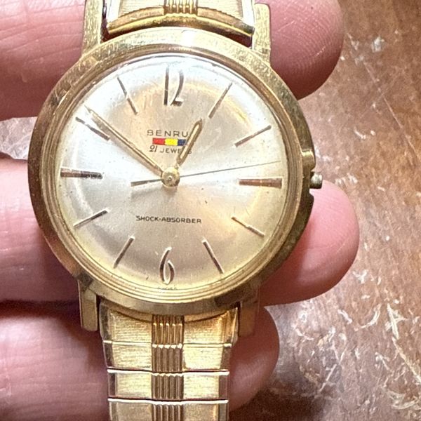 Vintage BENRUS 21 Jewel 20 Micron Gold Electro Plate Shock Absorber ...