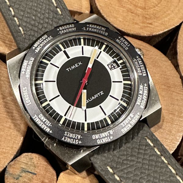 Timex Q World Time on Epsom Leather | WatchCharts Marketplace