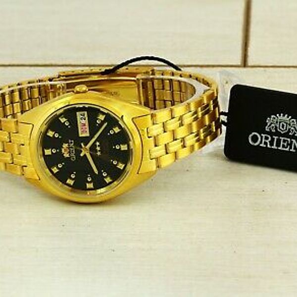 NEW Orient 3 stars Crystal automatic men's watch day/date. Black dial ...