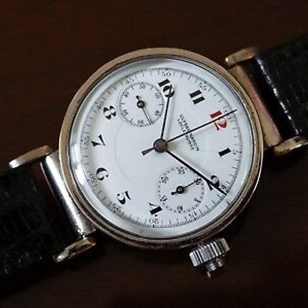 Vintage mens Ulysse Nardin manual wind chronograph enamel dial Valjoux ...